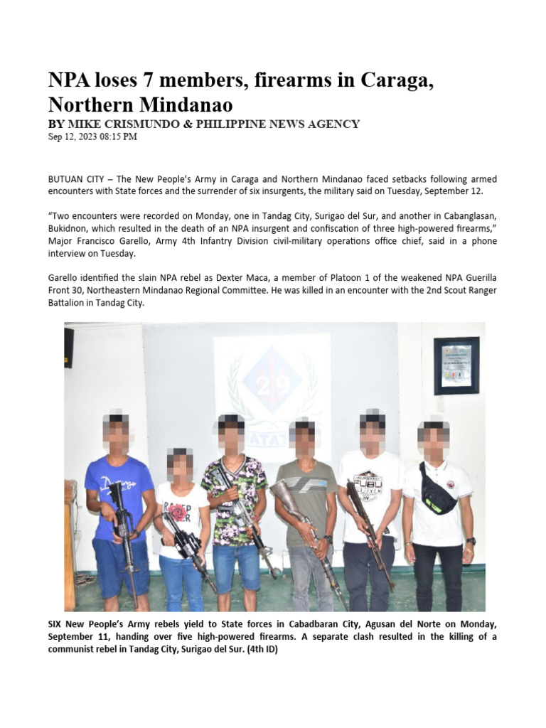 NPA Loses 7 Members | PDF | Military | Warfare
