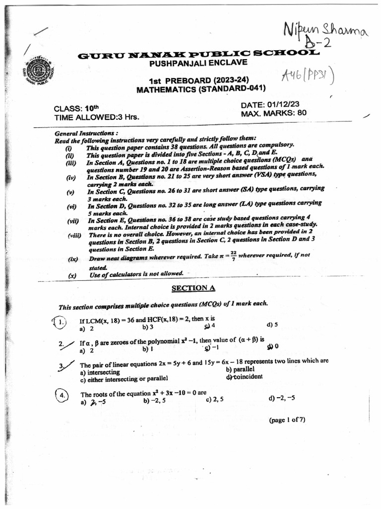 Practice Paper Class X Pre Board | PDF Practice Paper Class X Pre Board | PDF