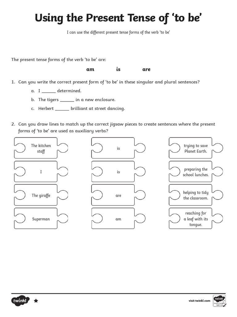 Present Tense of 'To Be' Worksheet | PDF | Grammatical Tense | Verb