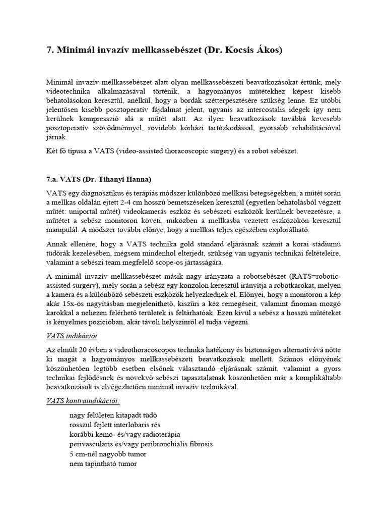 Minimál Invazív Mellkassebészet Csak Szöveg | PDF