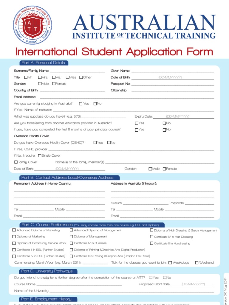 AITT International Student Application Form | PDF | Travel Visa ...