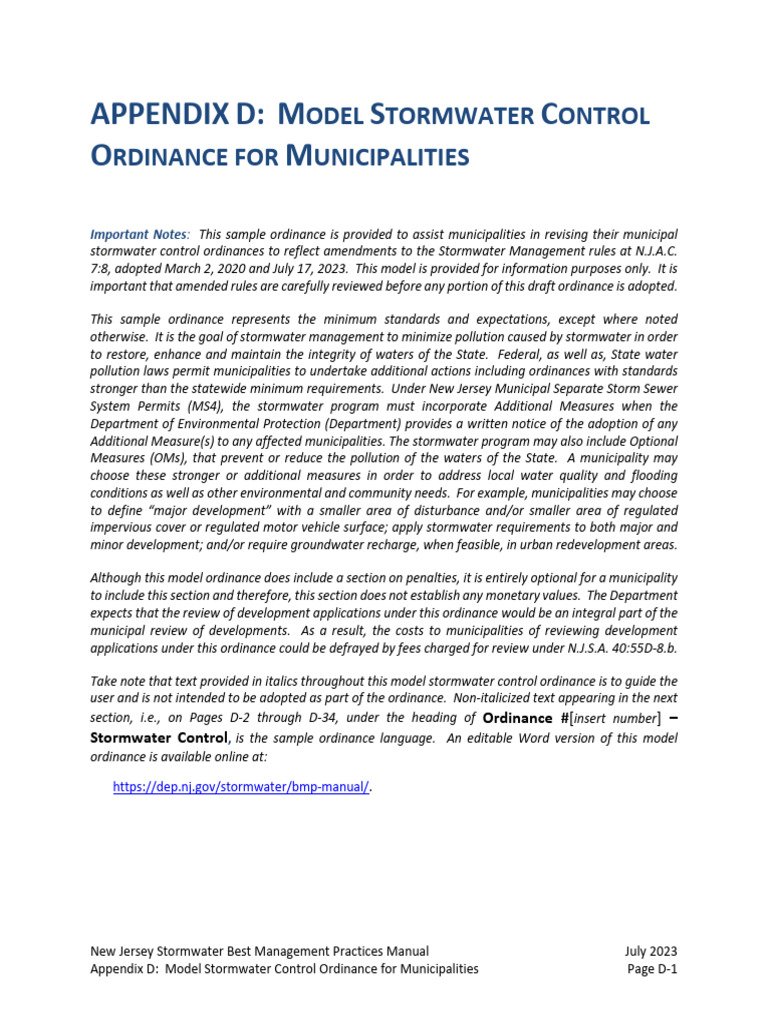 NJ SWBMP Appendix D Model Sco July 2023 | PDF | Stormwater | Flood