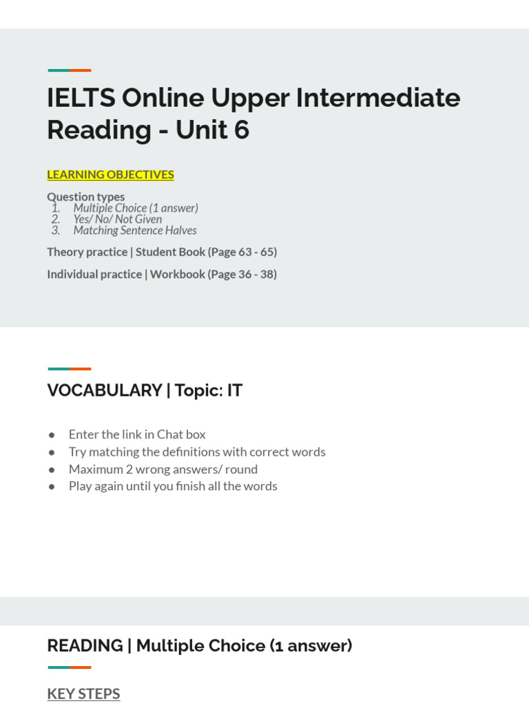 IELTS Online Upper Intermediate - Unit 6 | PDF | Multiple Choice | Question