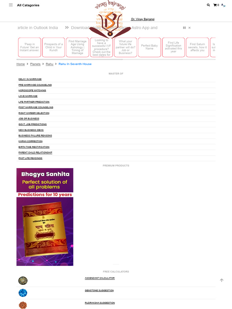 Rahu in 7th House | PDF | Hindu Astrology | Planets In Astrology