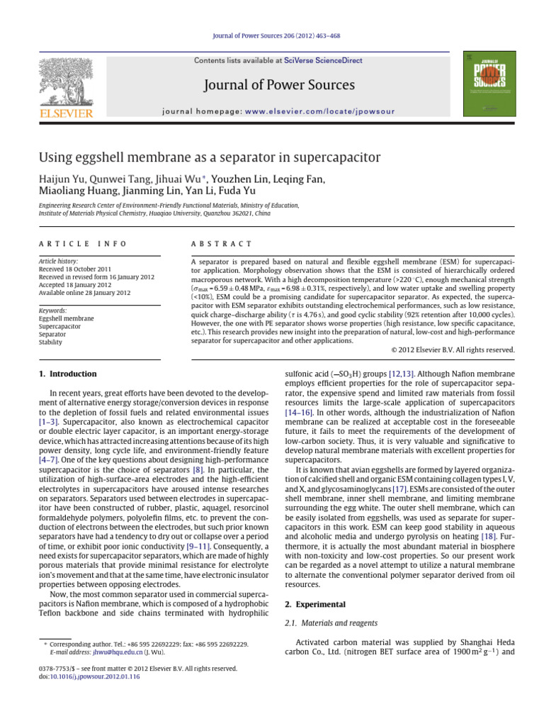 Using Eggshell Membrane As A Separator in Supercapacito | PDF | Home ...