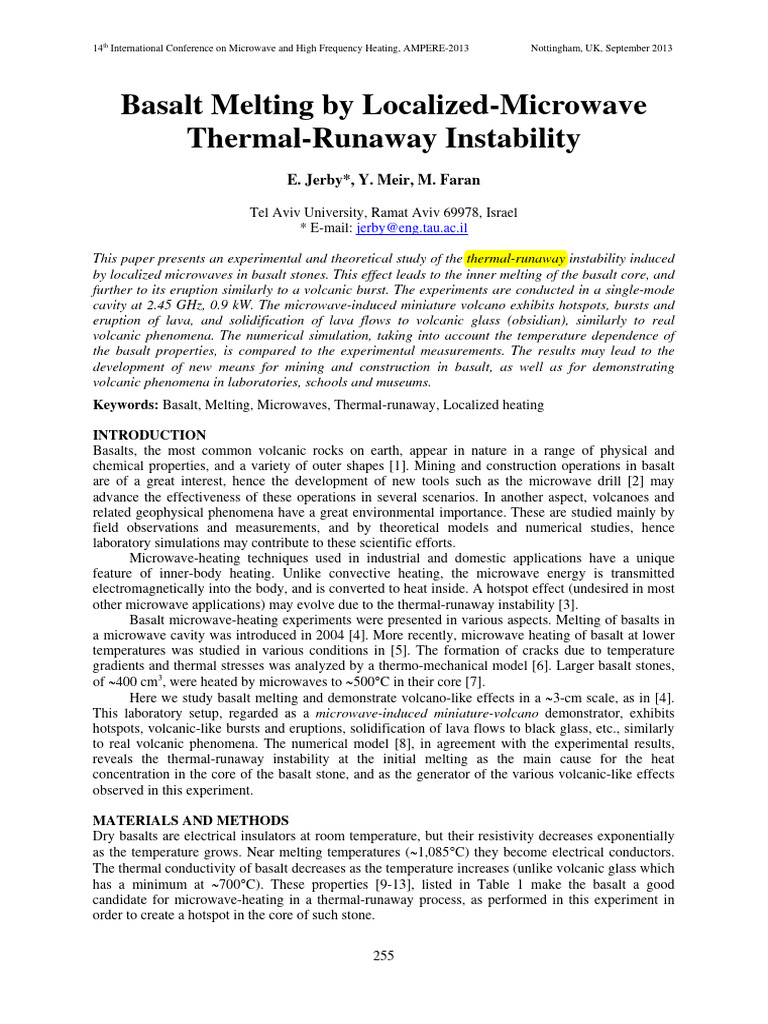 Basalt Melting by Localized-Microwave Thermal Runaway | PDF | Basalt ...