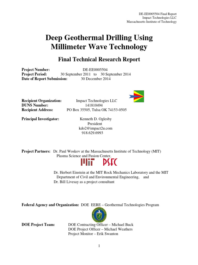 Deep Geothermal Drilling Using Millimeter Wave Technology | PDF ...
