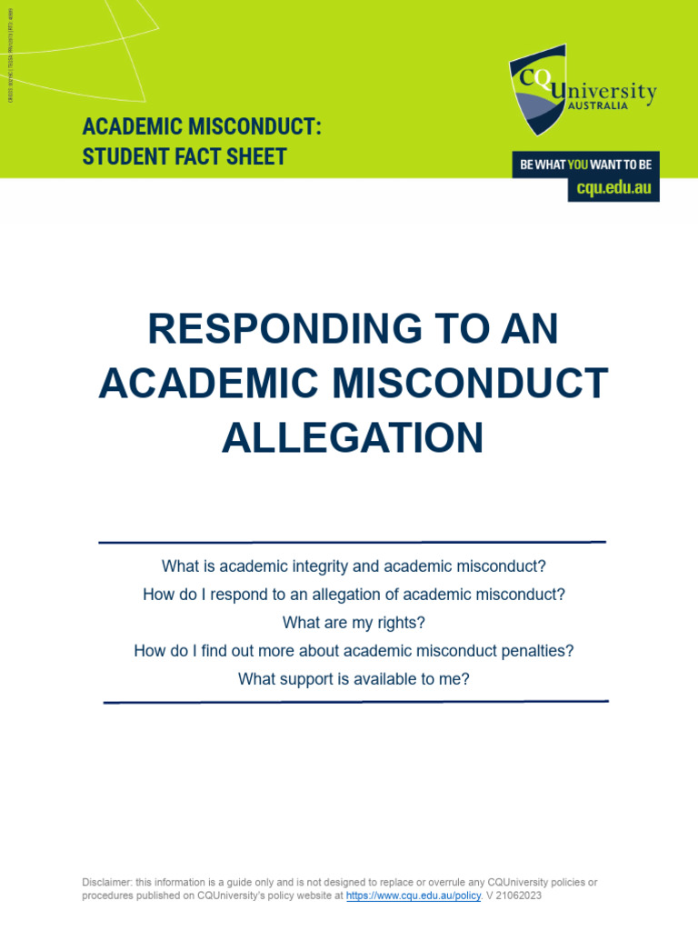Responding to Academic Misconduct at CQU | PDF