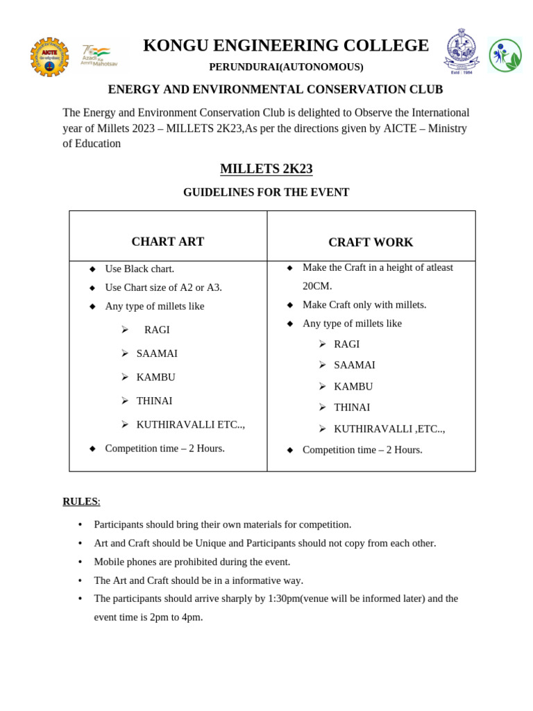 Millets 2K23 Art & Craft Competition | PDF