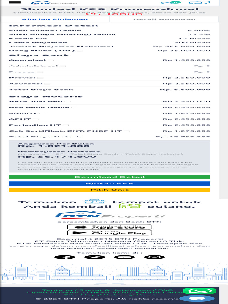 Hasil Simulasi KPR Konvensional BTN Properti | PDF