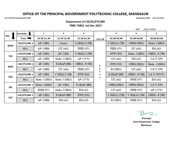 Revised First Year All Branches Wef 18 Dec 2023 | PDF