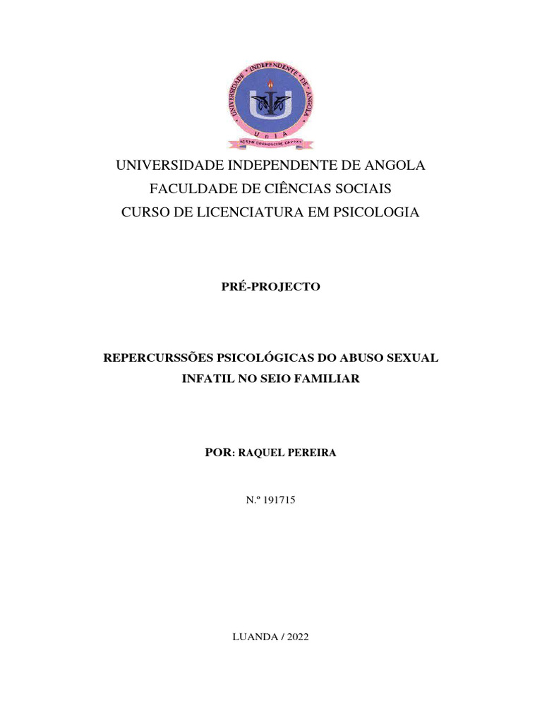 Pre Projecto Raquel Pereira 2023 PLMD | PDF | Família | Abuso sexual infantil