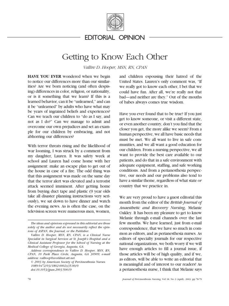 Getting To Know Each Other - Yjpan | PDF | Nursing | Health Care