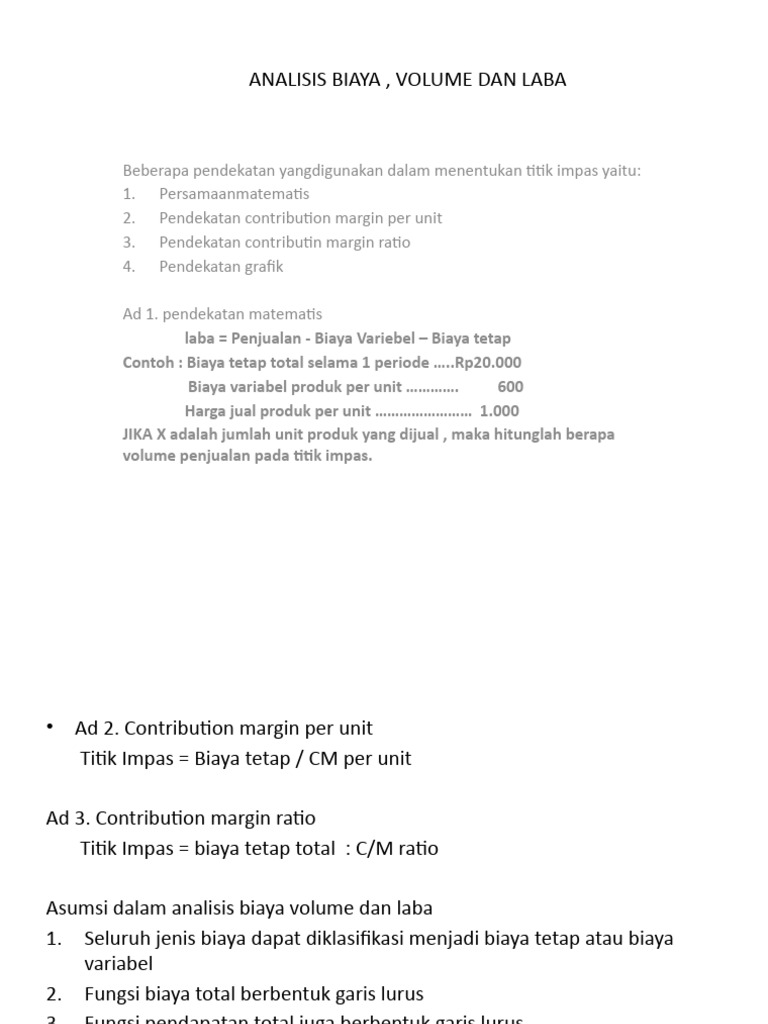Analisis Biaya, Volume Dan Laba | PDF