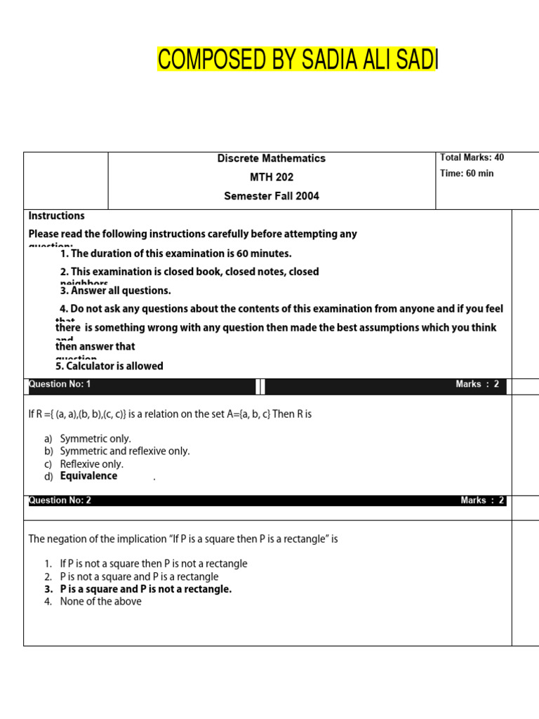 MTH202 Midterm Solved MCQs Subjective With Reference by Sadia | PDF | Mathematics | Algebra