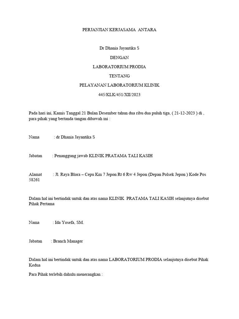 Perjanjian Kerjasama Lab | PDF