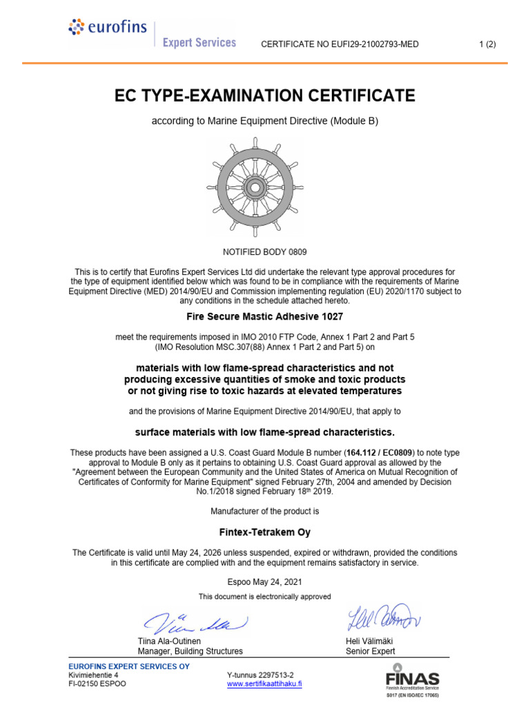 Fire Secure Mastic 1027 EUFI29-21002793-MED-B-mod-liima-1027 | PDF