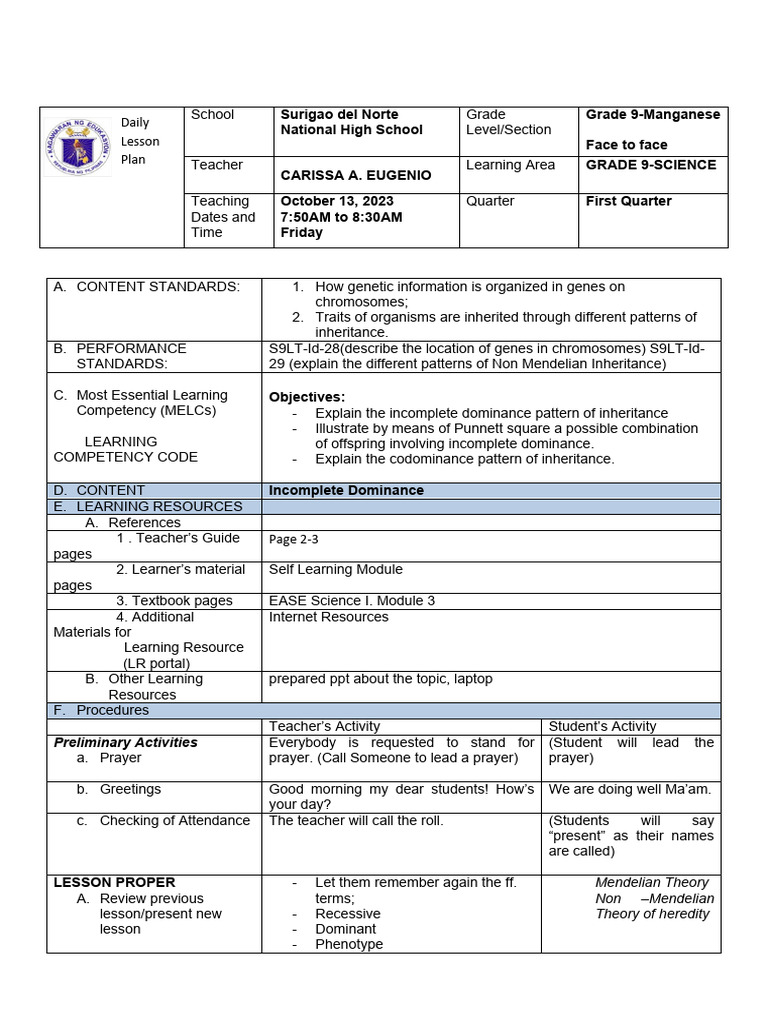 Non Mendelian Theory of Inheritance | PDF | Dominance (Genetics) | Heredity