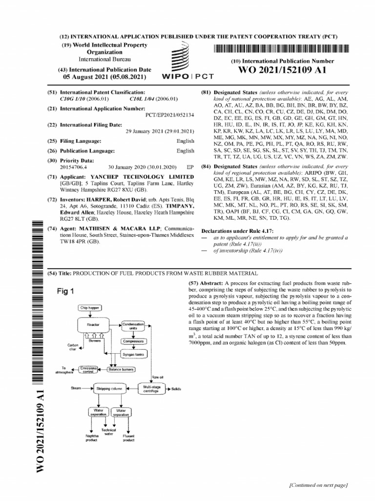 Waste Rubber Composition - WO2021152109 - A1 | PDF | Pyrolysis | Heat Exchanger