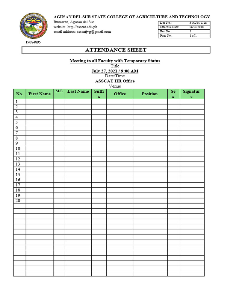 Faculty Meeting Attendance Sheet | PDF
