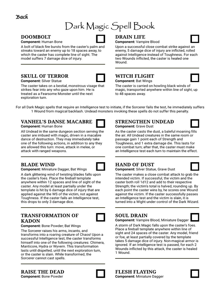 Dark Spell List | PDF
