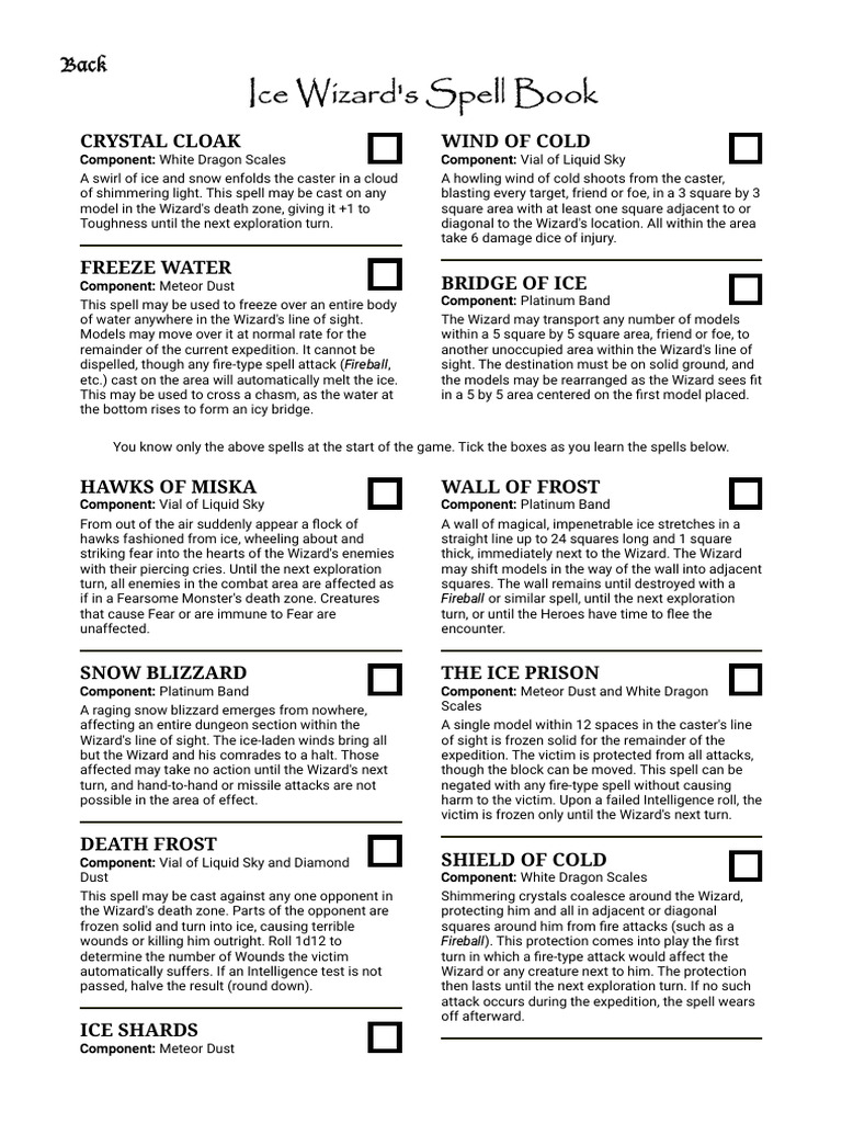 Ice Magic Spell List | PDF | Magician (Fantasy) | Role Playing Games
