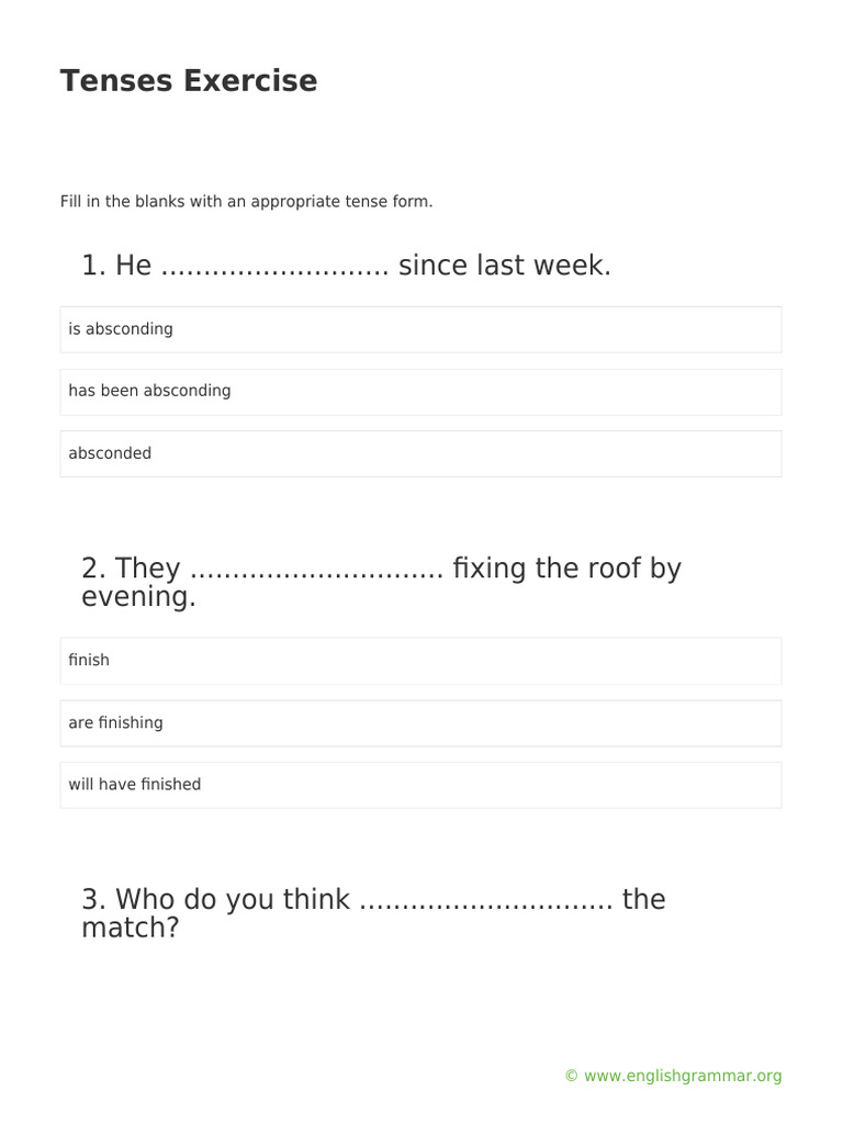 Tenses Exercise 1 | PDF