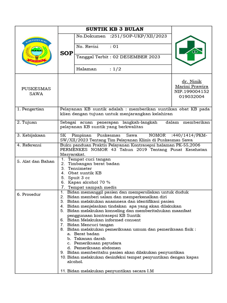 SOP Pelayanan KB Suntik 3 Bulan | PDF | Sains & Matematika