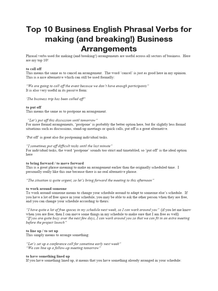 Phrasal Verbs - Business Arrangements | PDF | Self-Improvement