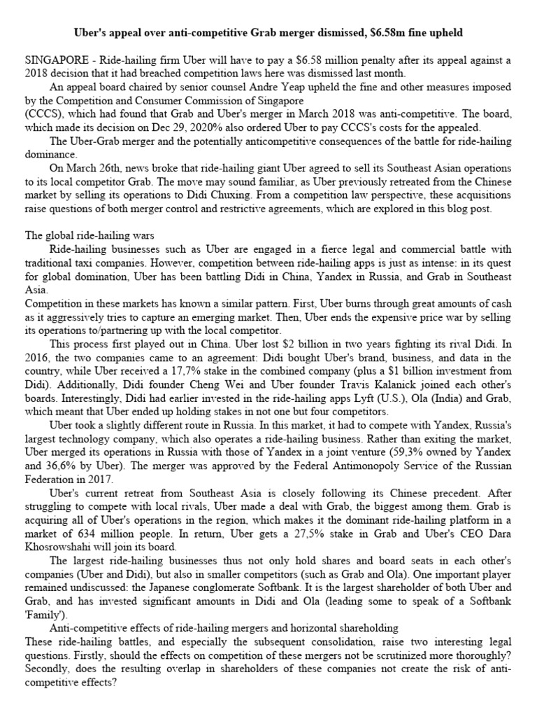 Uber and Grab Merger | PDF