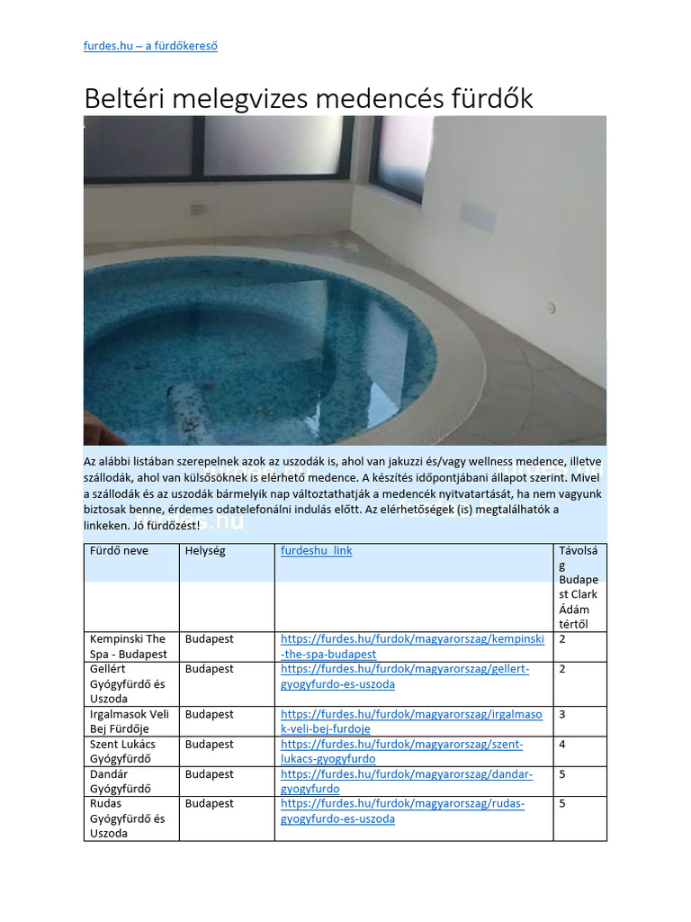 Beltéri Melegvizes Medencés Fürdők - Furdes - Hu | PDF