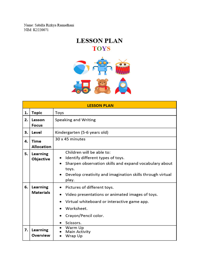 Lessonsfortoysplan | PDF | Toys | Worksheet