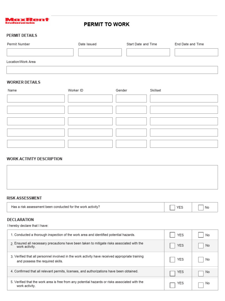 General-Work-Permit | PDF | Personal Protective Equipment | Safety
