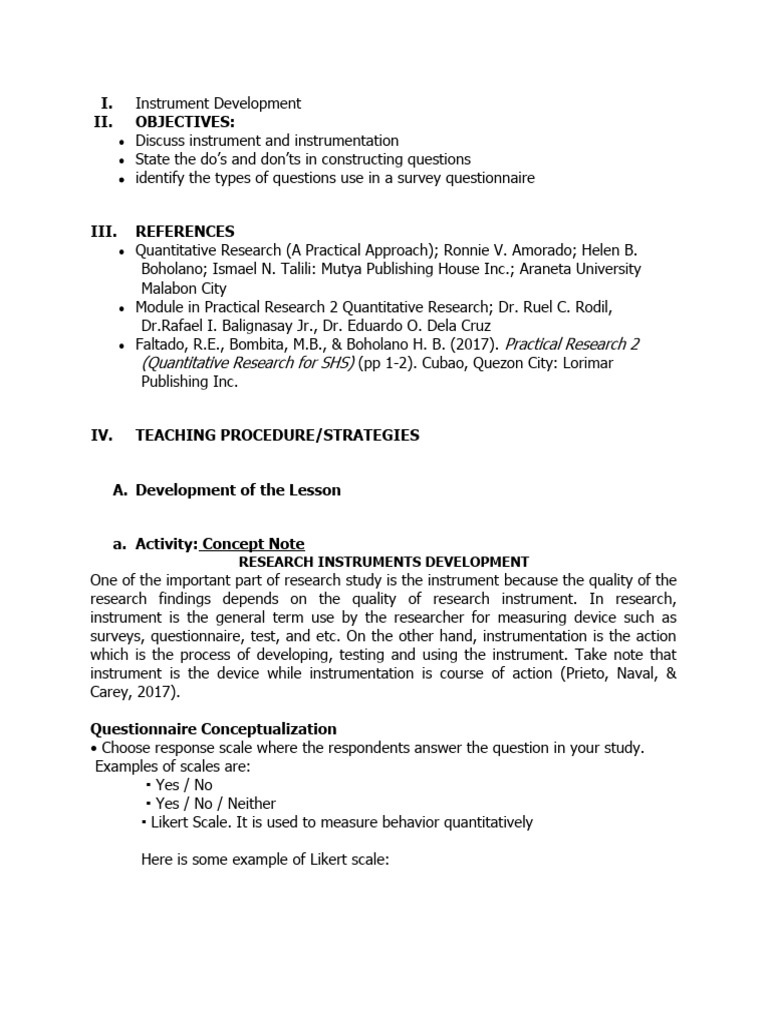 Research Instrument Development Guide | PDF | Question | Likert Scale