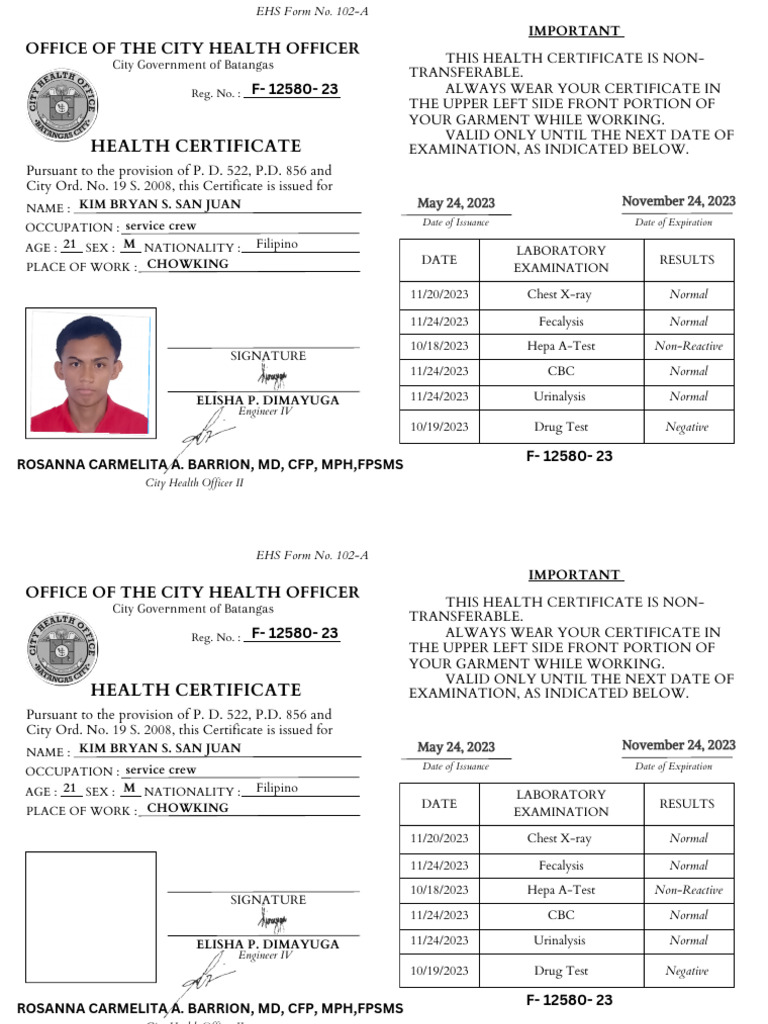 Health Certificate for Employment | PDF | Medical Specialties ...