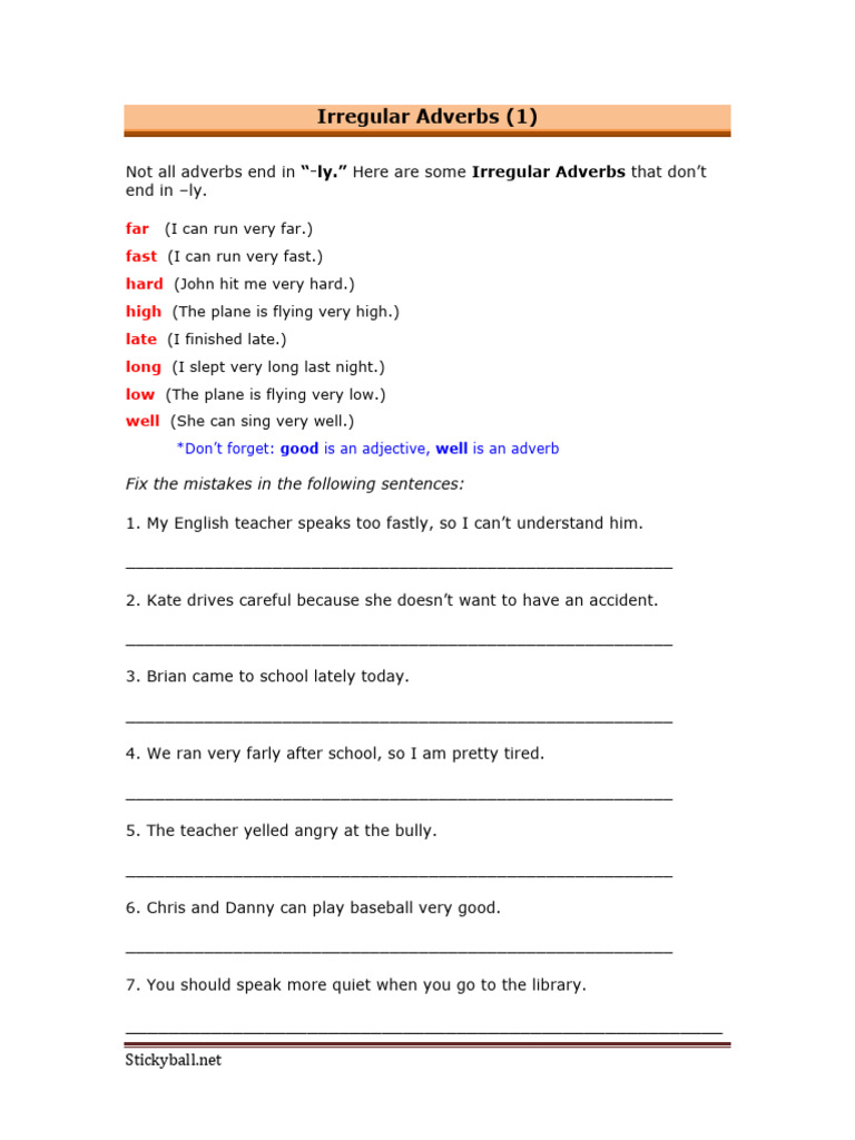 irregular adverbs 1 | PDF