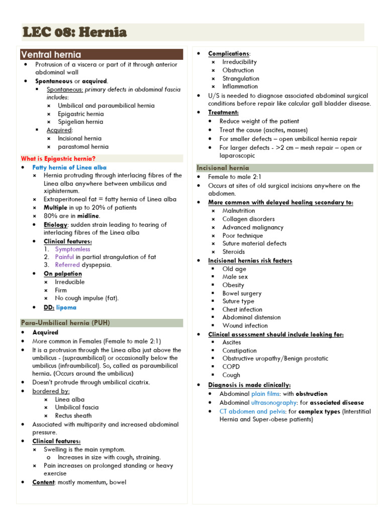 LEC 08-Hernia-Collective Notes | PDF | Abdomen | Medical Specialties