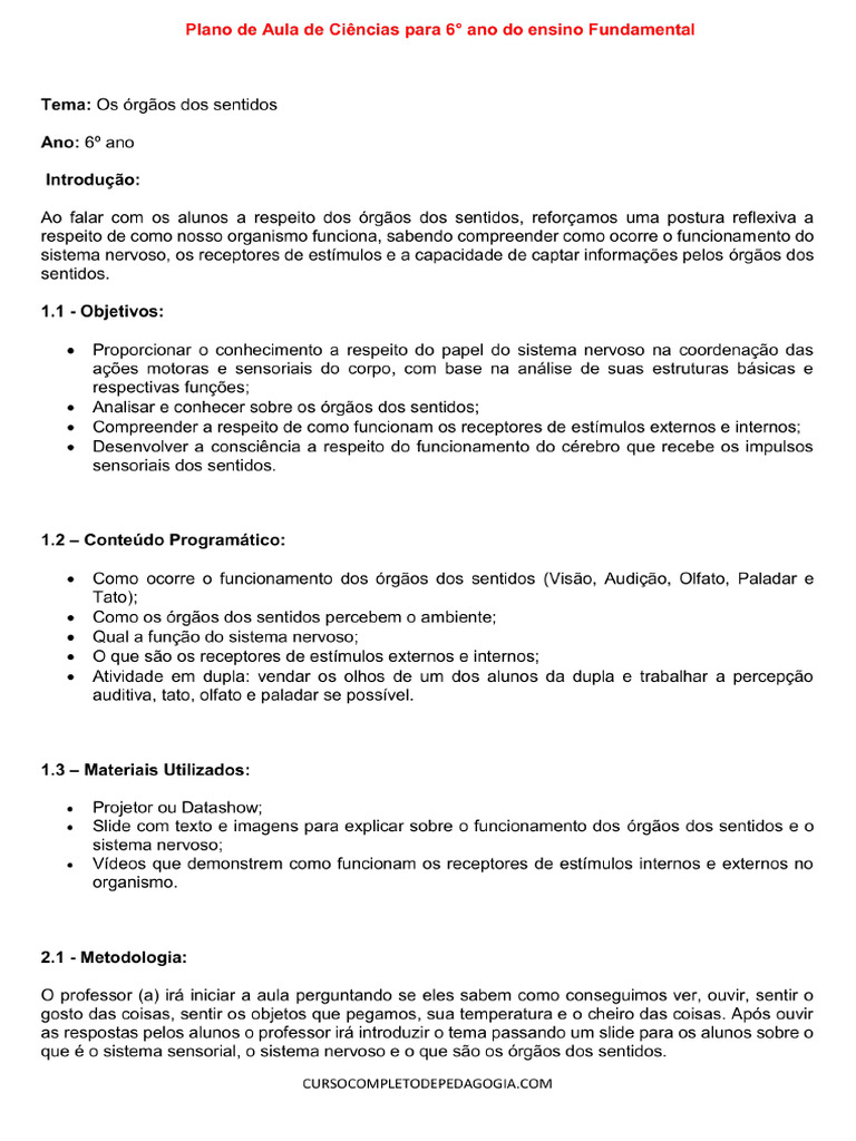 Plano de Aula de Ciencias para 6° Ano Do Ensino Fundamental | PDF