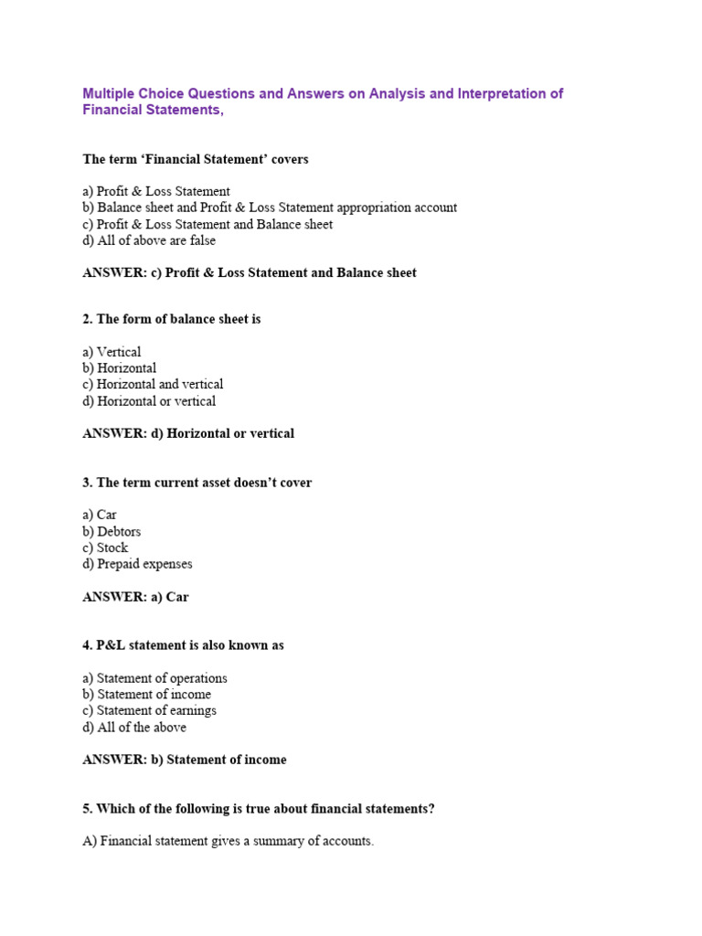 CPD-I (Paper-I) MCQ - Analysis and Interpretation of Financial ...