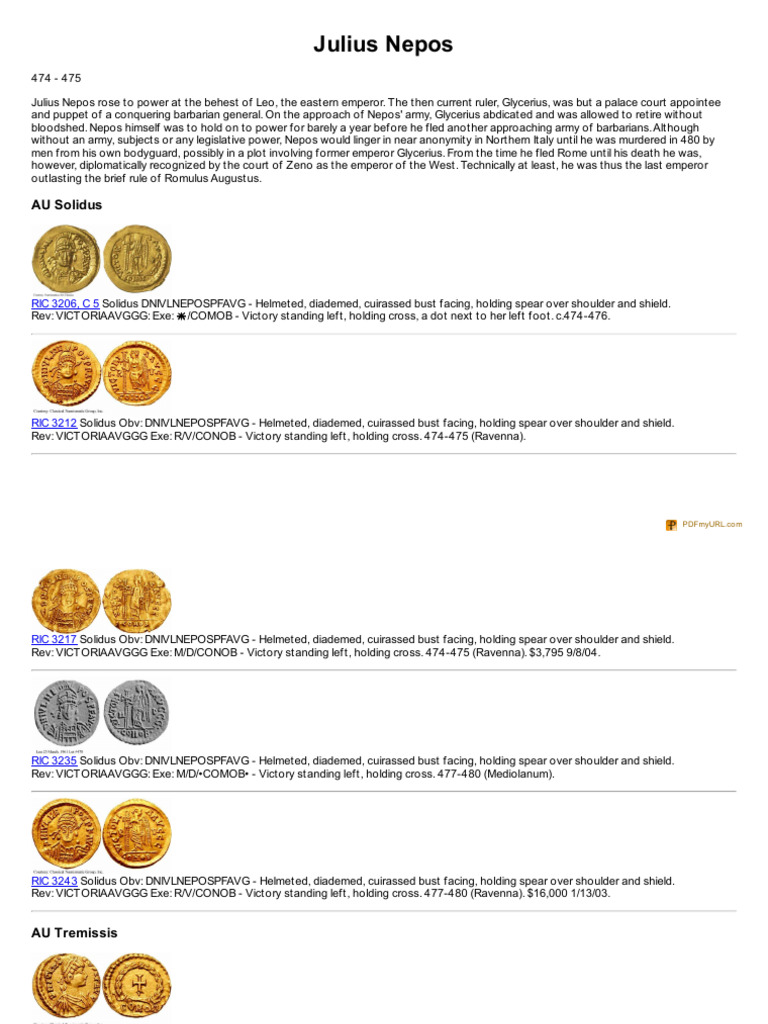 Julius Nepos | PDF | Monarch | Emperor