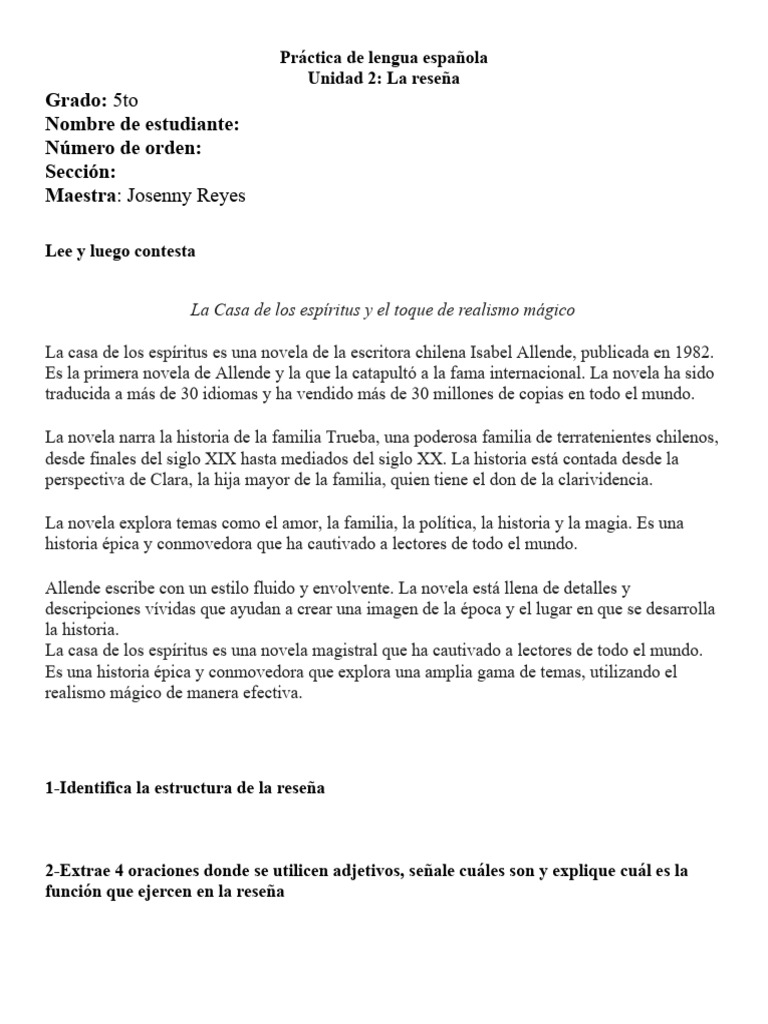 Práctica L.E. 5TO GRADO- UNIDAD 2- 5to 1 | PDF | Novelas