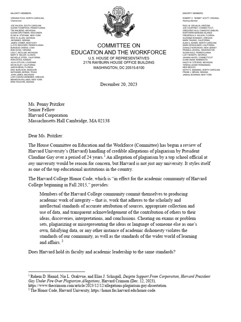 Final Foxx Harvard Plagiarism Letter | PDF
