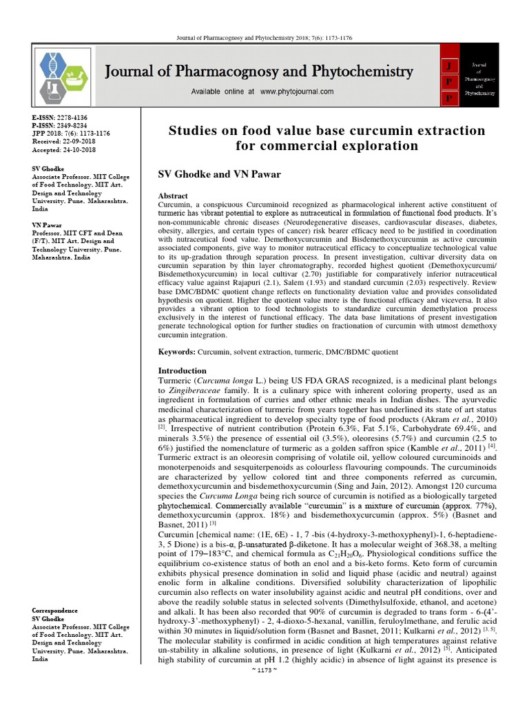 Studies On Food Value Base Curcumin Extraction For Commercial ...