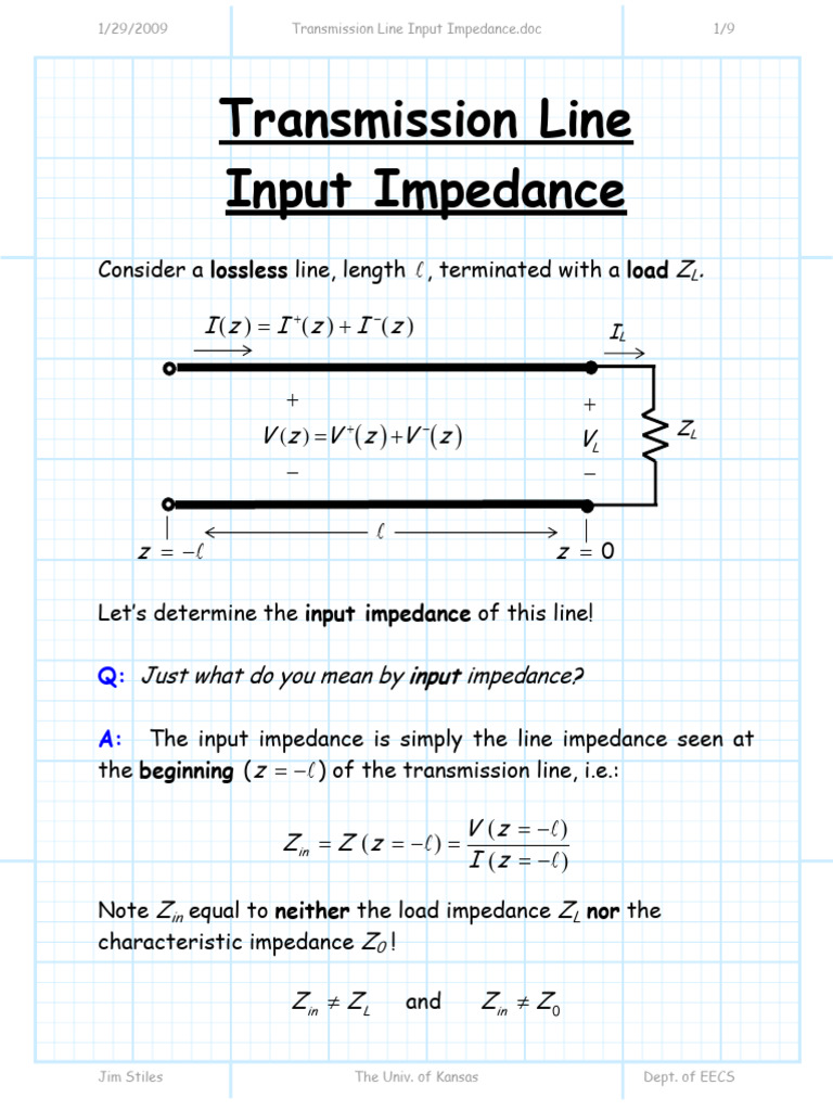 Transmission Line Input Impedance Analysis | PDF | Transmission Line ...