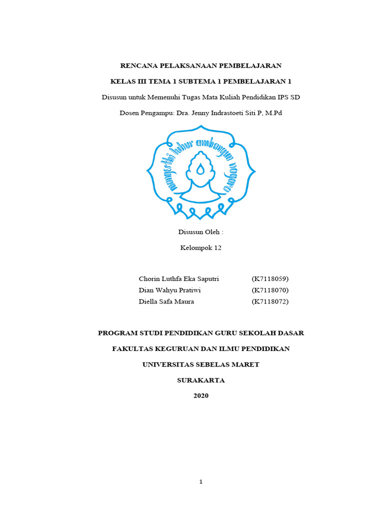 Kelompok 12 - RPP Kelas 3 Tema 1 Subtema 1 PB 1 | PDF | Seni & Disiplin Bahasa | Kajian Bahasa Asing