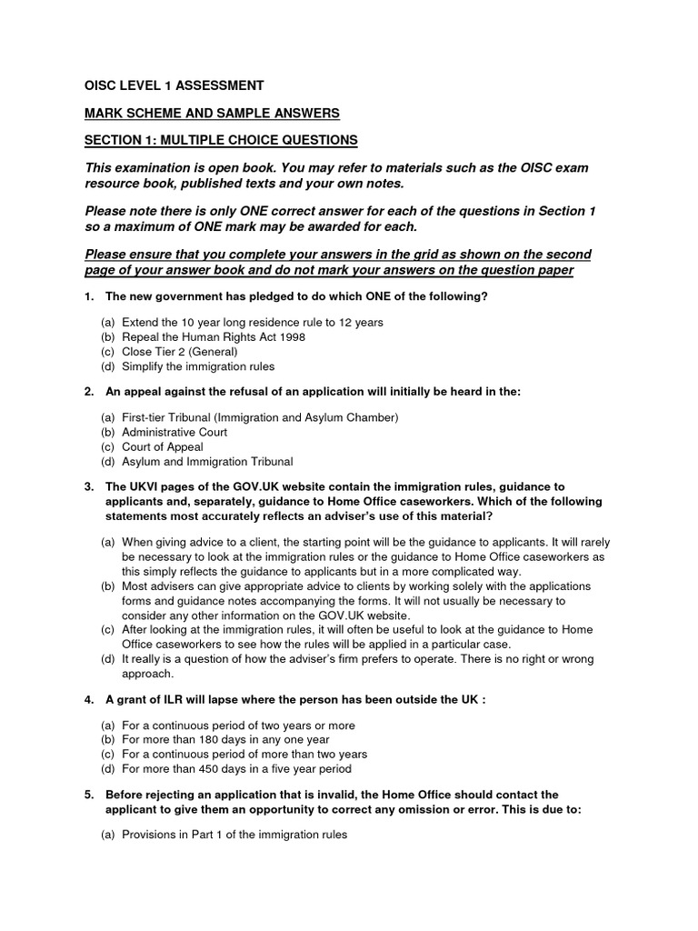 Oisc Level 1 - Sample - L1 - Question - and - Model - Answers - Nov ...