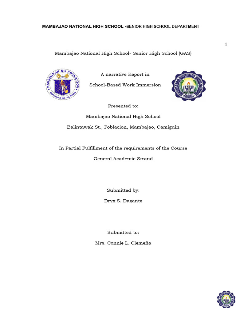 Work Immersion Format ABM | Download Free PDF | Teachers | Reflective ...