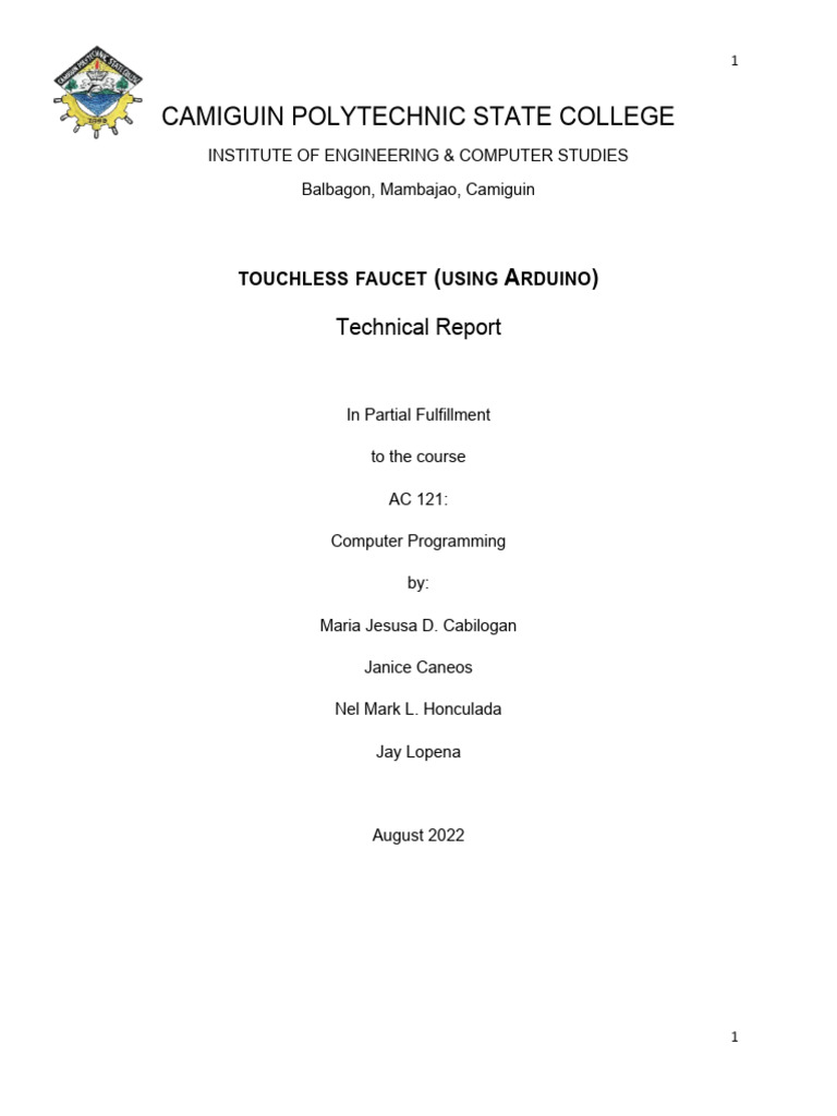 Touchless Faucet Using Arduino Final TP | PDF | Arduino | Computing