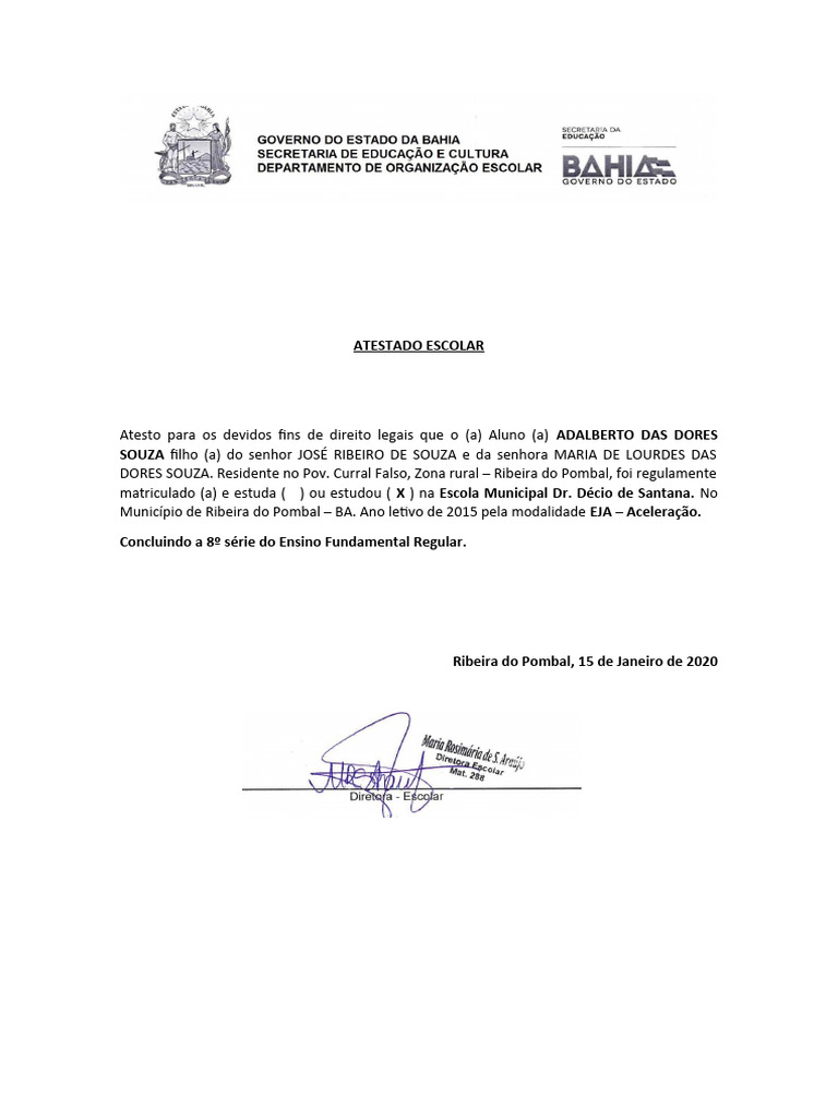 ATESTADO ESCOLAR MODELO | PDF