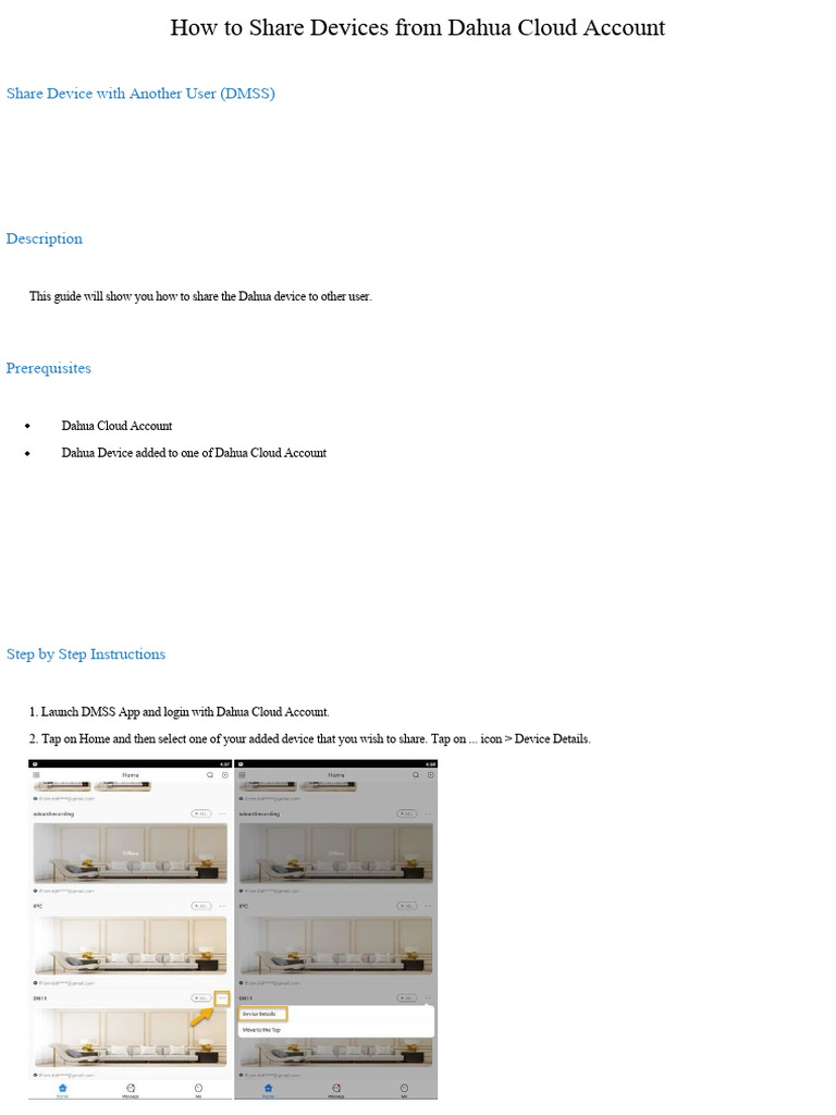 How To Share Devices From Dahua Cloud Account | PDF